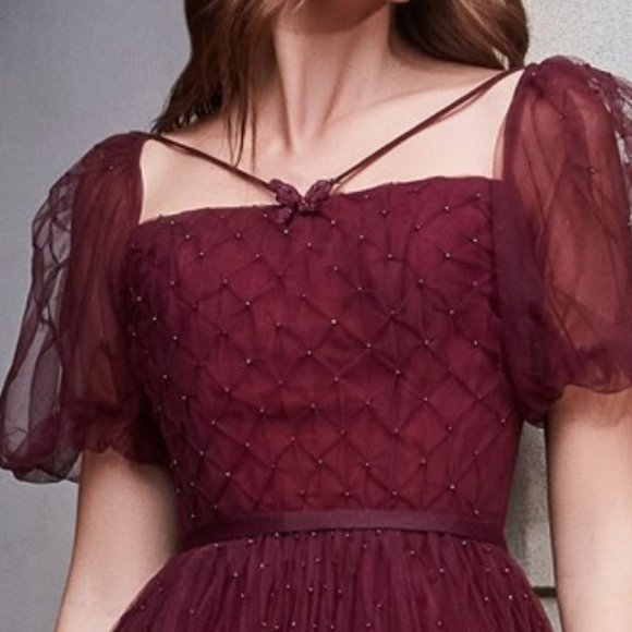 Cinderella | Dresses | Maroon Prom Party Evening Aline Puff Sleeve Ball ...
